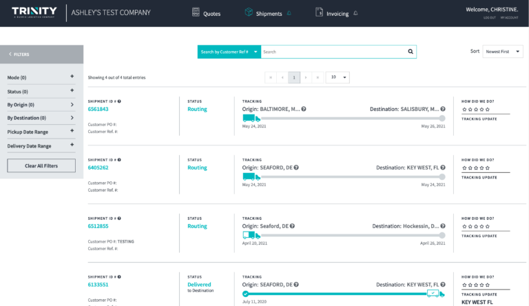 Trinity Logistics Customer Portal - Log In & Manage Shipping