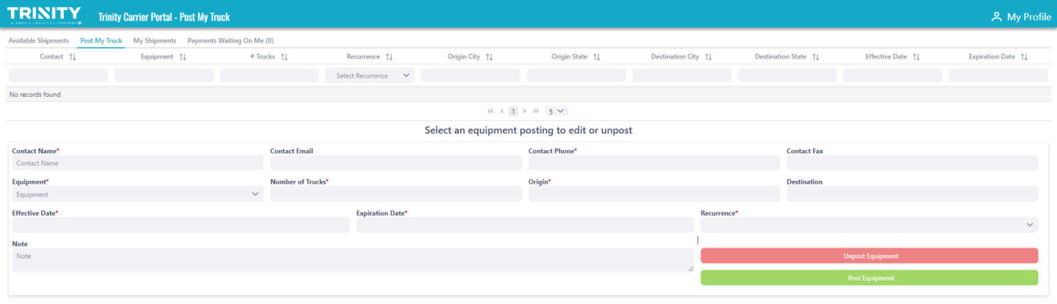 Trinity Logistics Carrier Portal - Log In & Manage Shipping